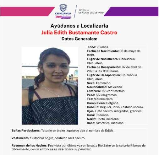 Solicitan apoyo para localizar a Julia Edith Bustamante Castro | El Bordo