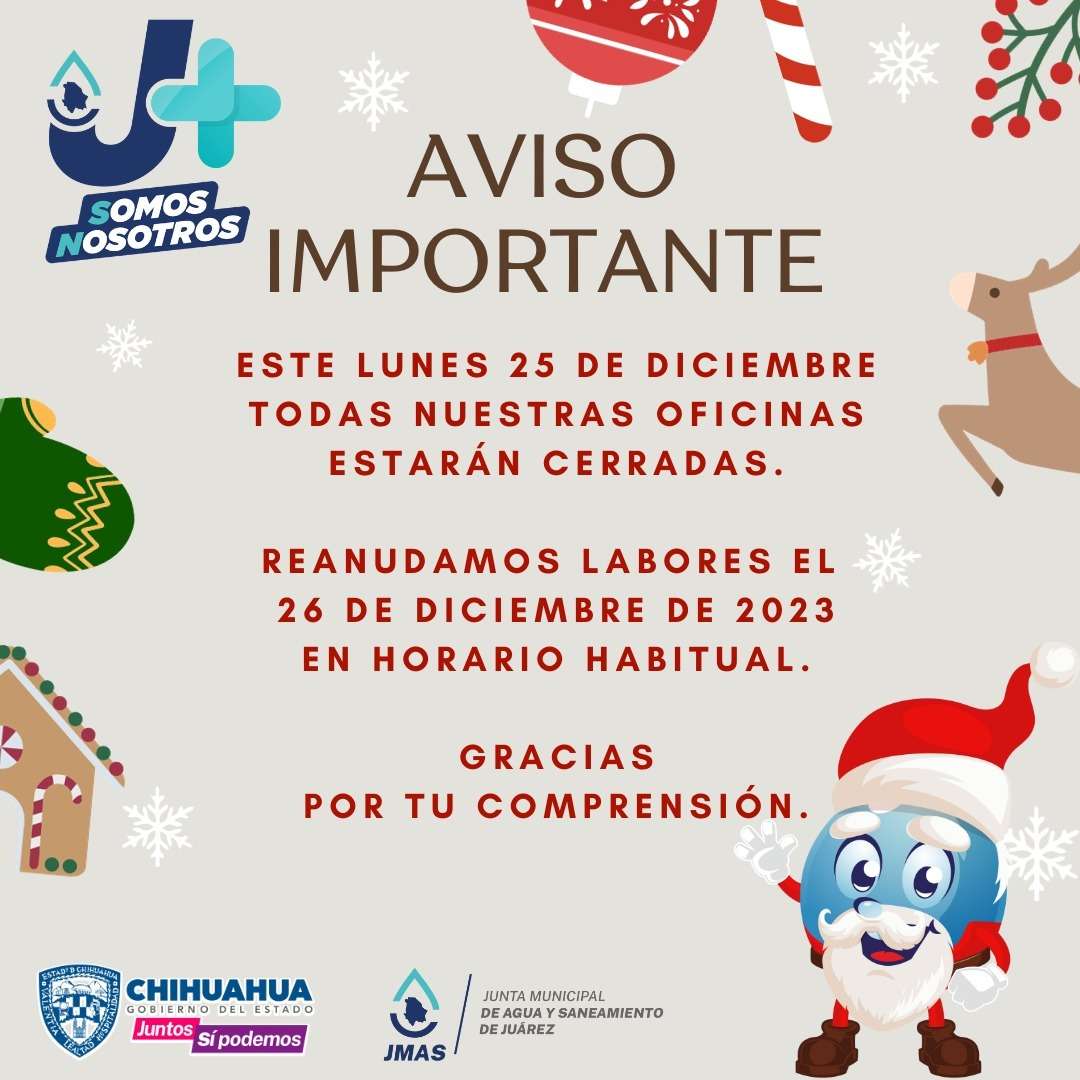 Anuncia JMAS que el 25 de diciembre será inhábil | El Bordo